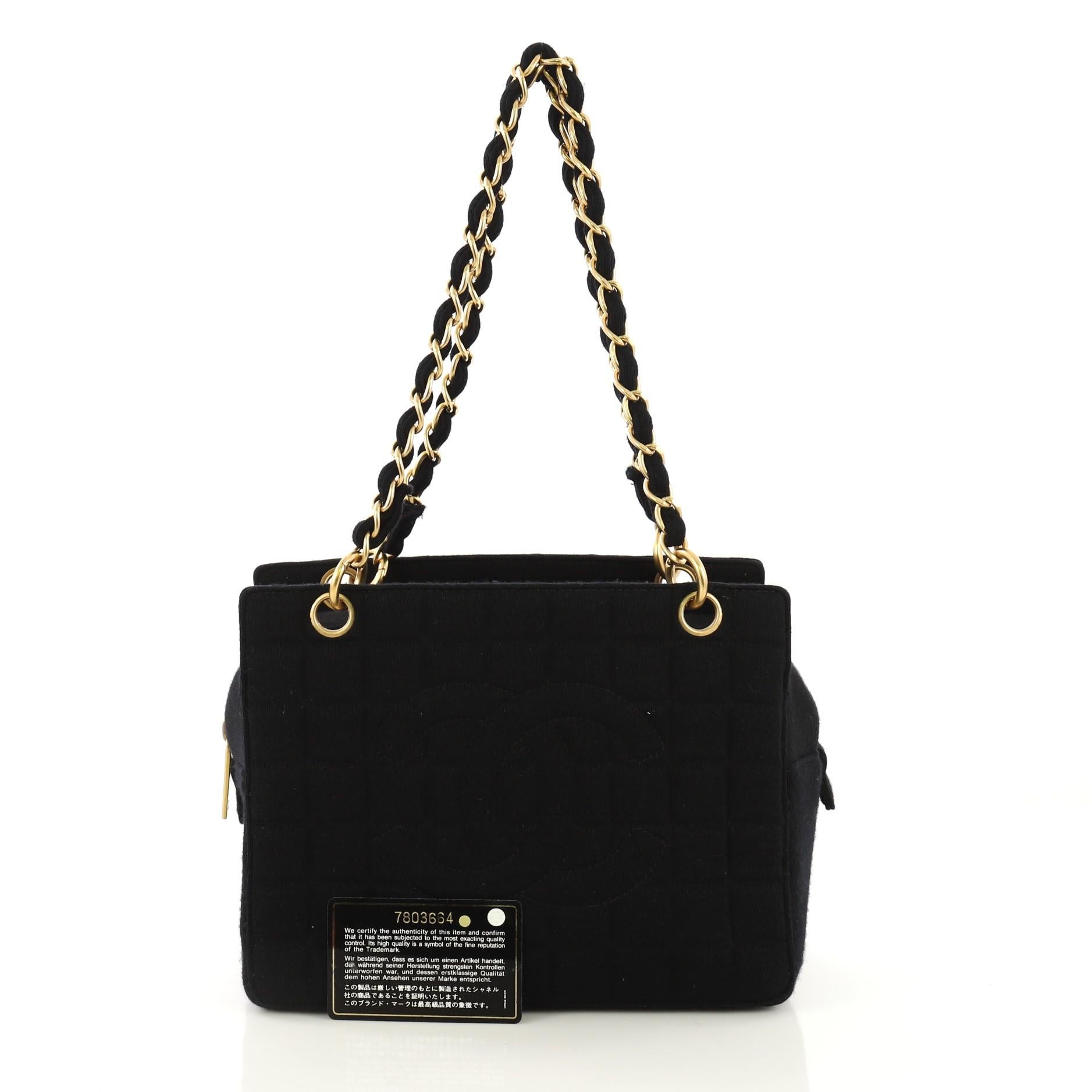 Chanel Chocolate Bar Chain Tote Quilted Jersey Small at 1stDibs