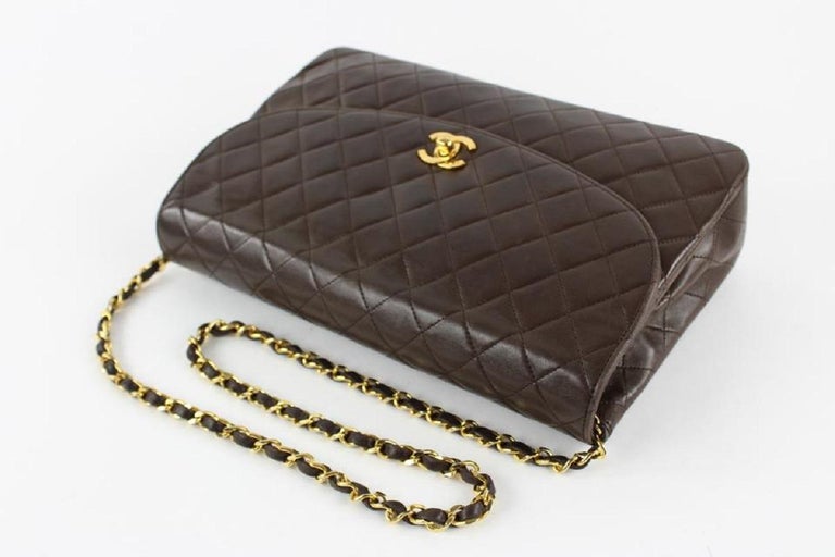 Chanel Chocolate Brown Quilted Lambskin Large Gold Chain Flap Bag ...