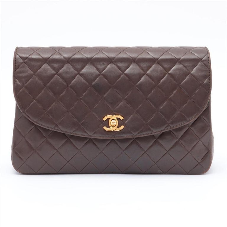 Chanel Chocolate Brown Quilted Lambskin Large Gold Chain Flap Bag ...