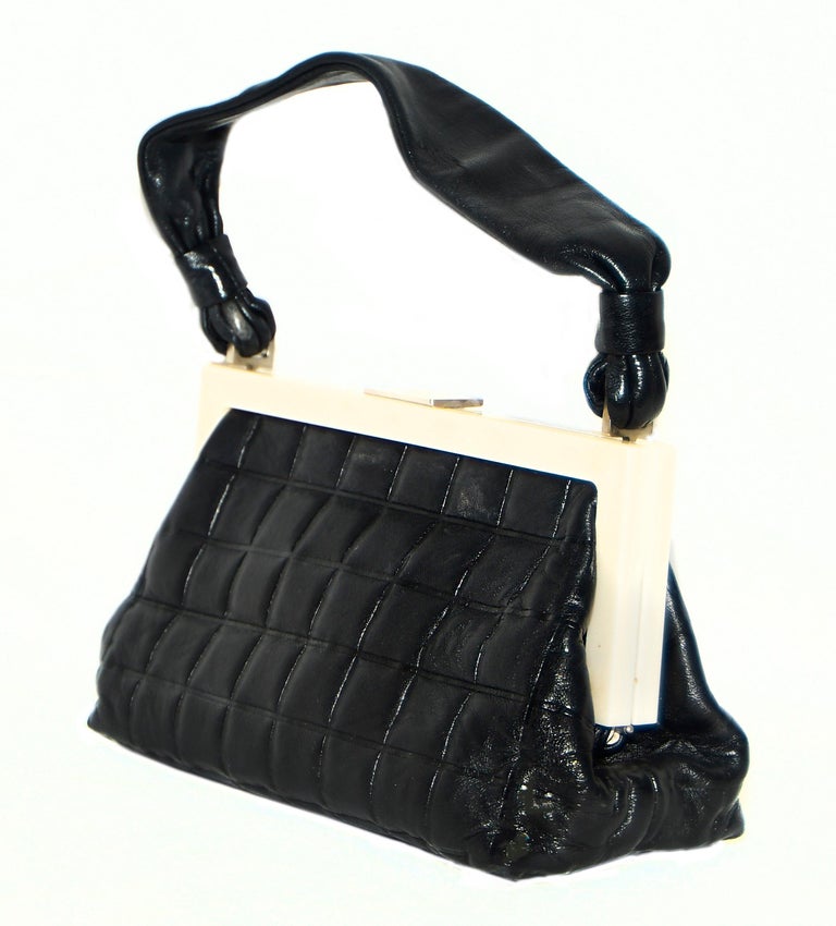 Chanel Chocolate Frame Bag W/ Rope Style Handle and Square Quilt Black ...