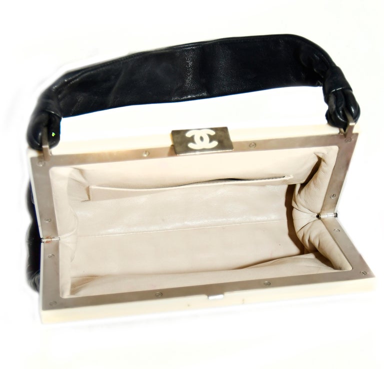 Chanel Chocolate Frame Bag W/ Rope Style Handle and Square Quilt Black ...