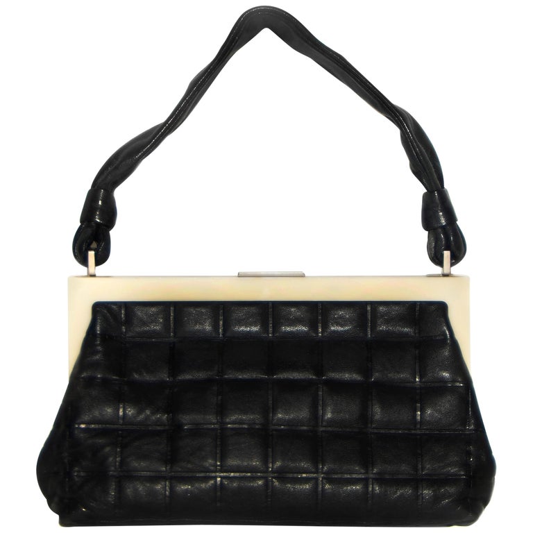 Chanel Chocolate Frame Bag W/ Rope Style Handle and Square Quilt Black ...