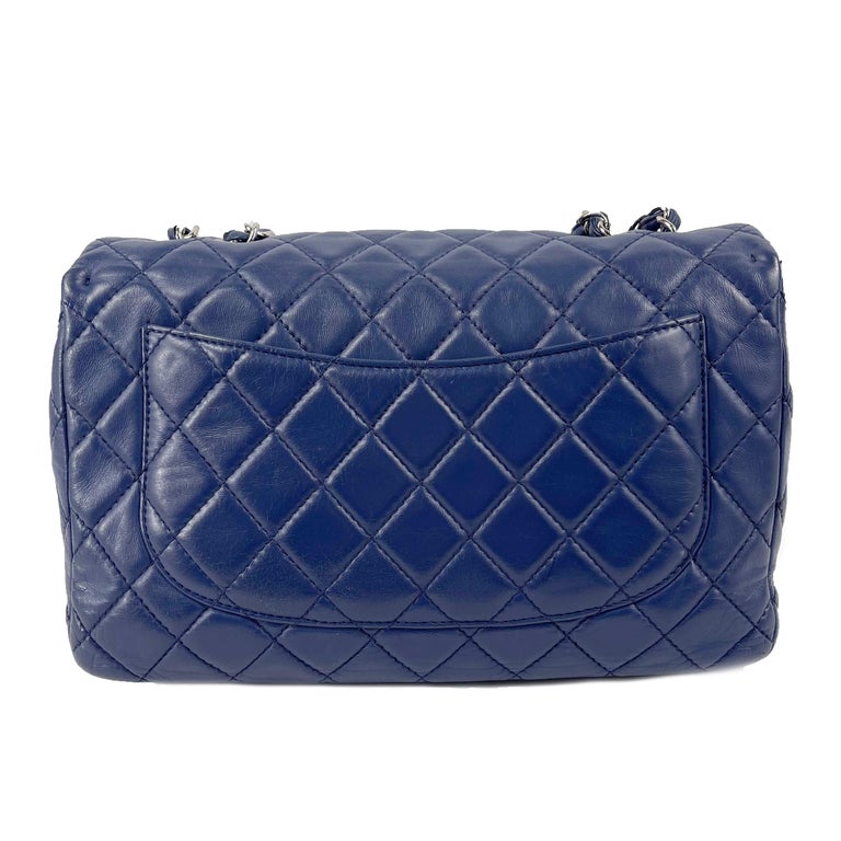 CHANEL Classic 08 Single Flap Bag Blue Quilted Lambskin Maxi Shoulder ...