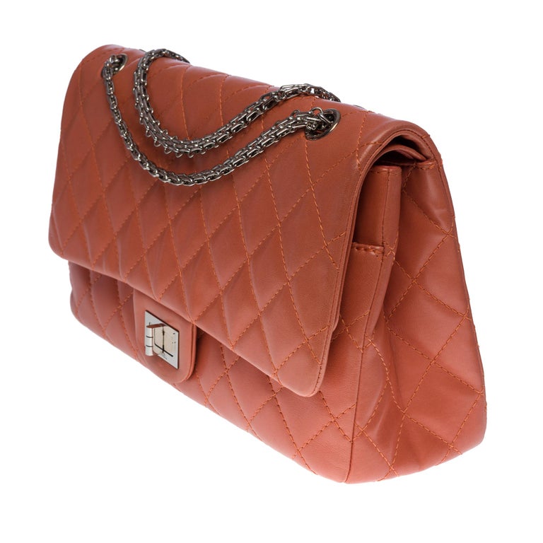 Chanel Classic 2.55 double flap shoulder bag in coral pink quilted leather, SHW For Sale at 1stDibs