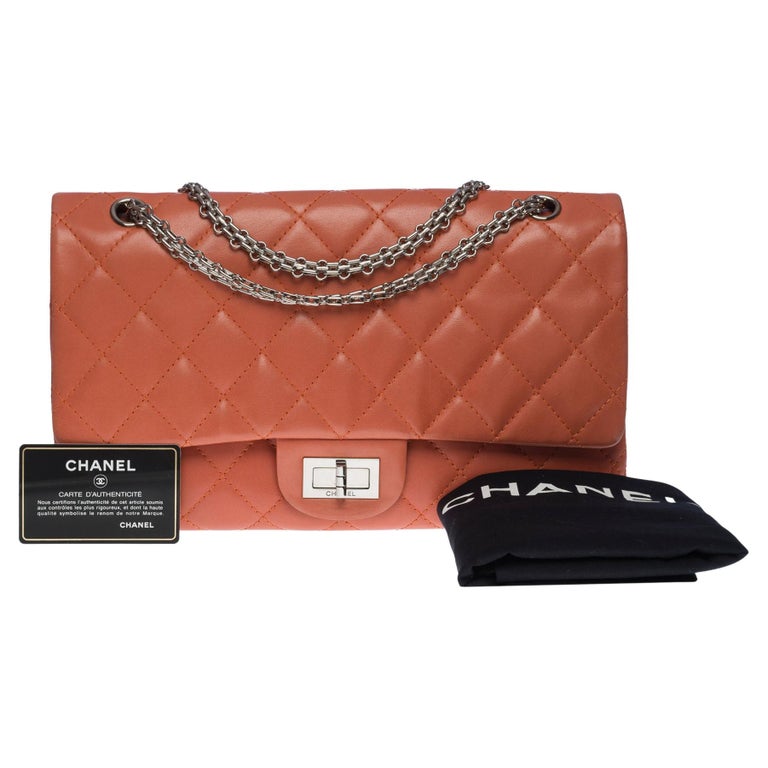Chanel Classic 2.55 double flap shoulder bag in coral pink quilted ...