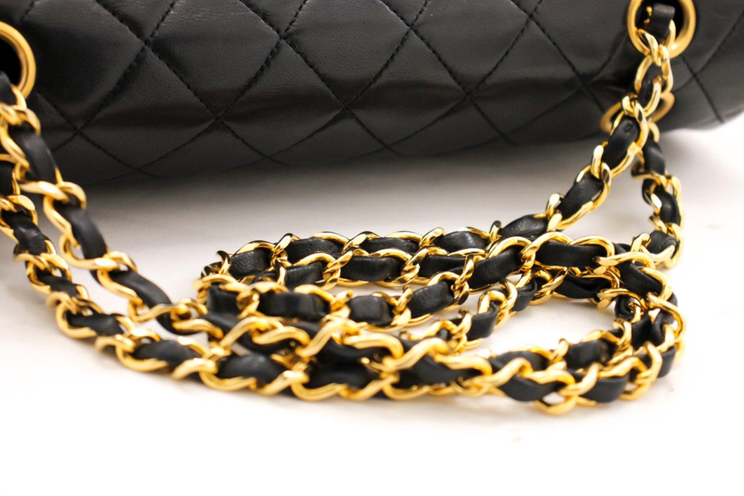 CHANEL Classic Double Flap 10" Chain Shoulder Bag Lambskin Black For ...