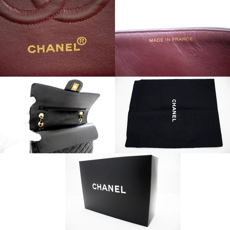 CHANEL Classic Double Flap 10" Chain Shoulder Bag Lambskin Black For ...