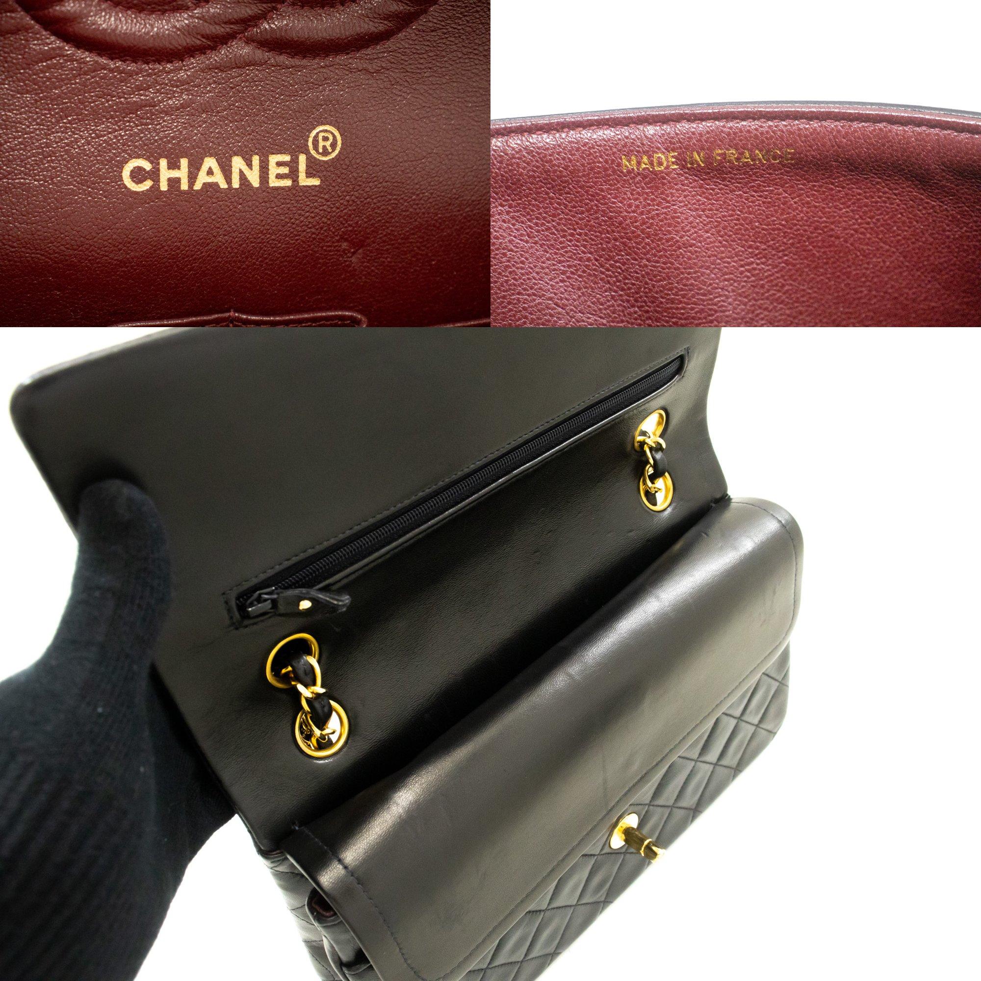 CHANEL Classic Double Flap 10" Chain Shoulder Bag Lambskin Black For ...