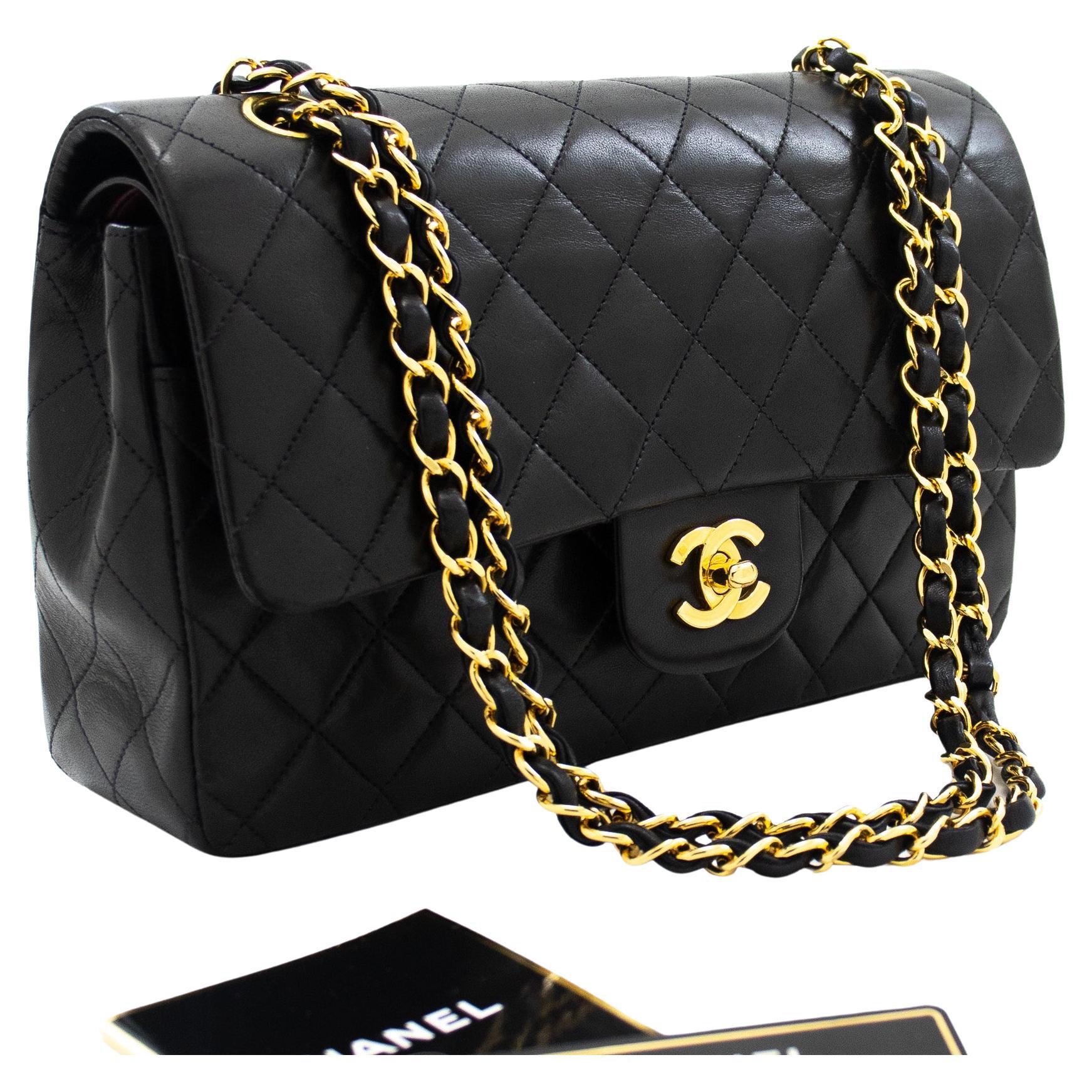CHANEL Classic Double Flap 10" Chain Shoulder Bag Lambskin Black For ...