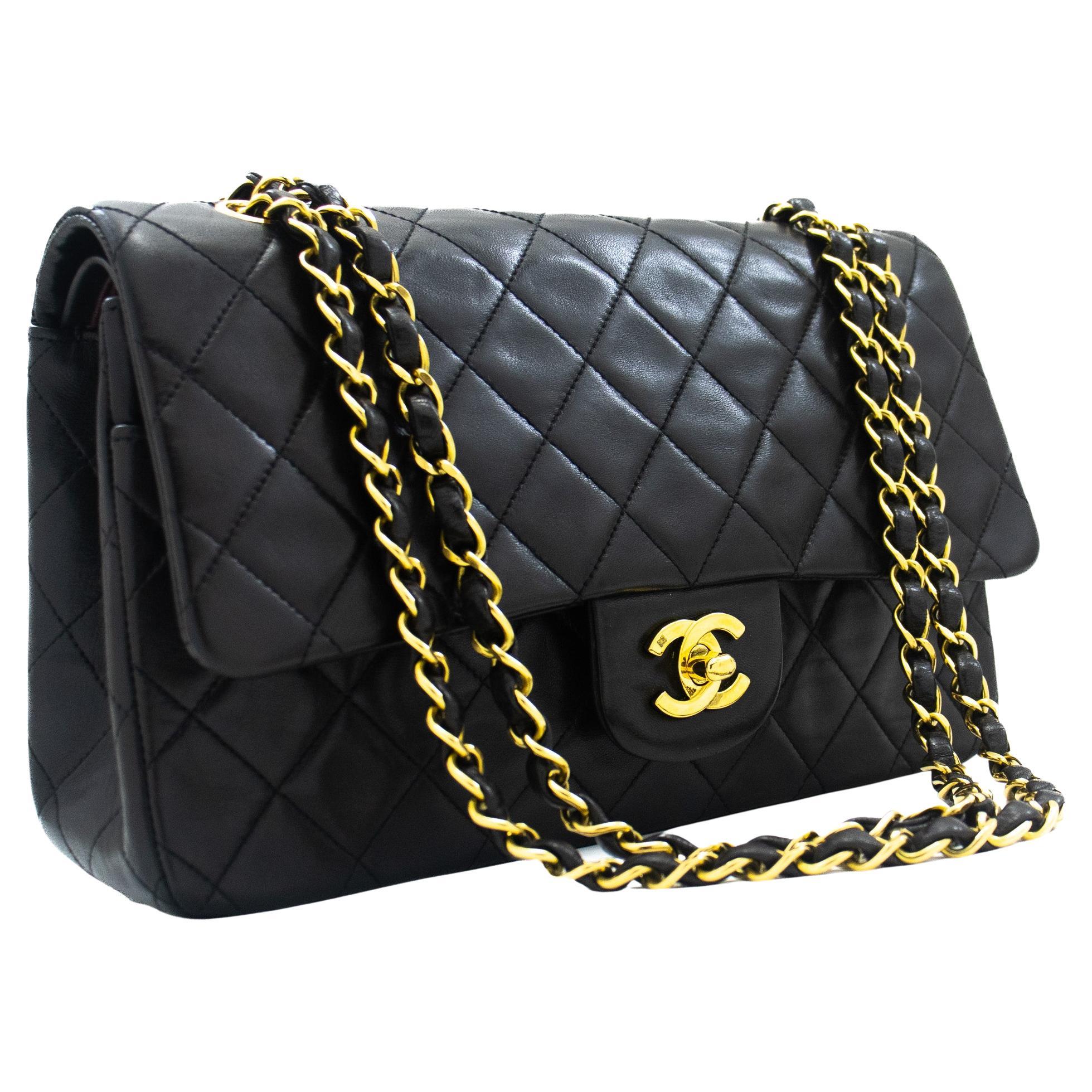 CHANEL Classic Double Flap 10" Chain Shoulder Bag Lambskin Black at ...