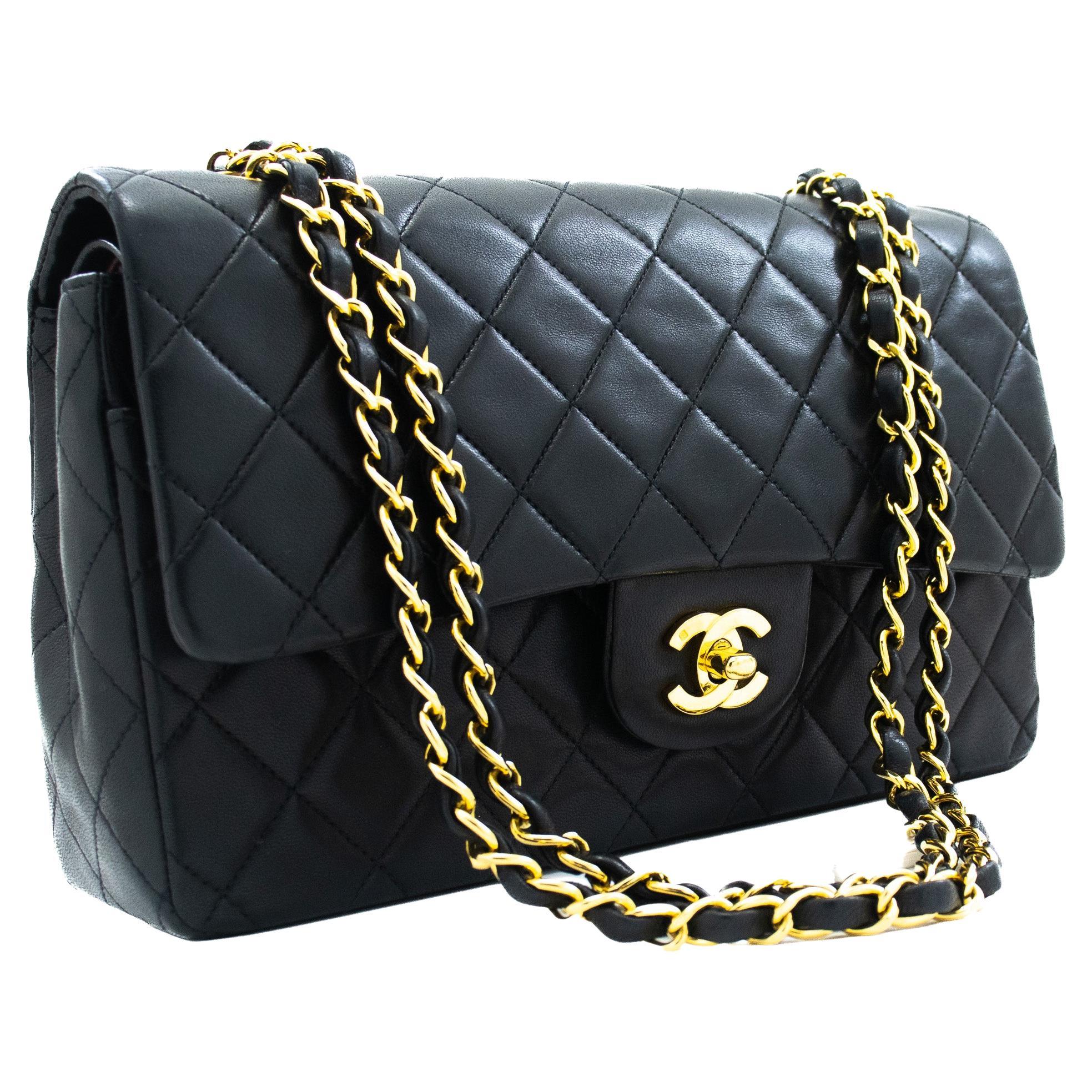 CHANEL Classic Double Flap 10" Chain Shoulder Bag Lambskin Black For ...
