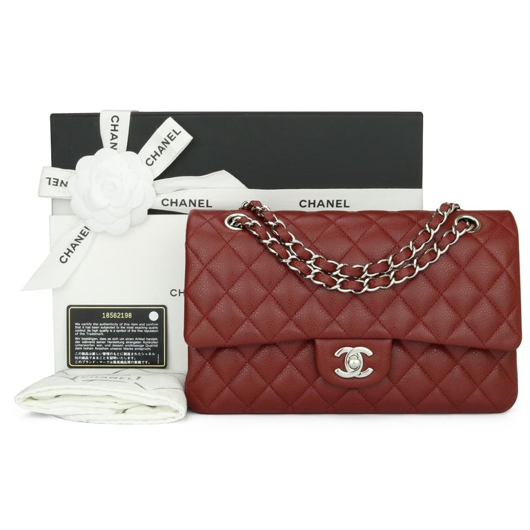CHANEL Classic Double Flap Bag Medium Burgundy Caviar with Silver ...