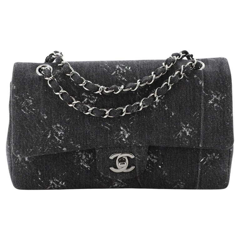 Chanel Classic Double Flap Bag Printed Denim Medium For Sale at 1stDibs