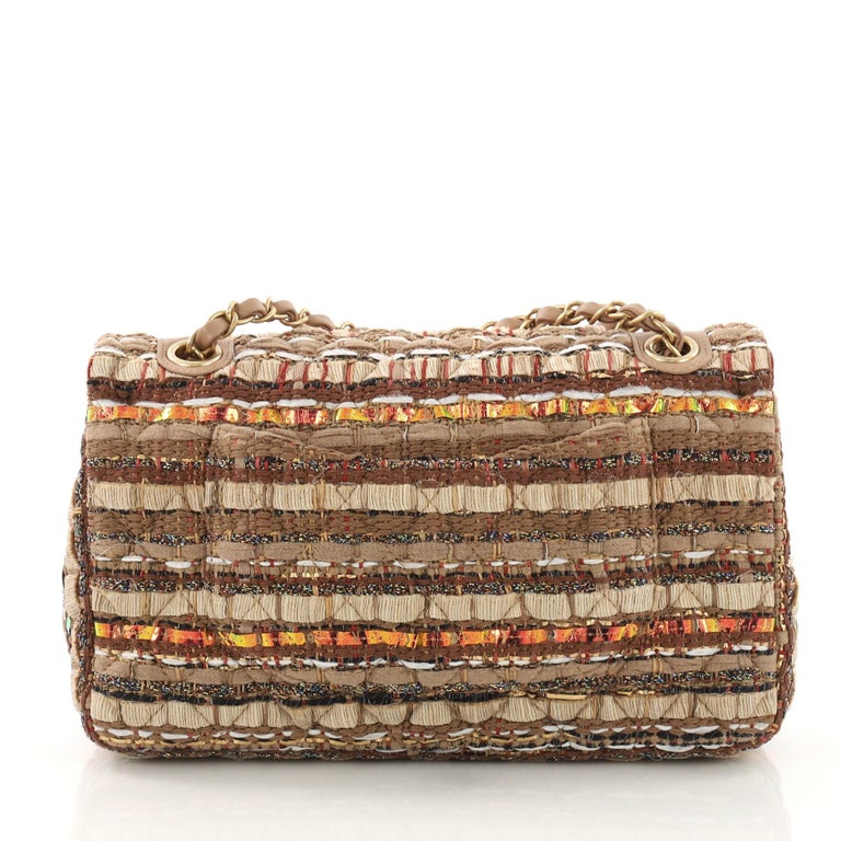 Chanel Classic Double Flap Bag Quilted Tweed and Ribbon Medium at 1stDibs