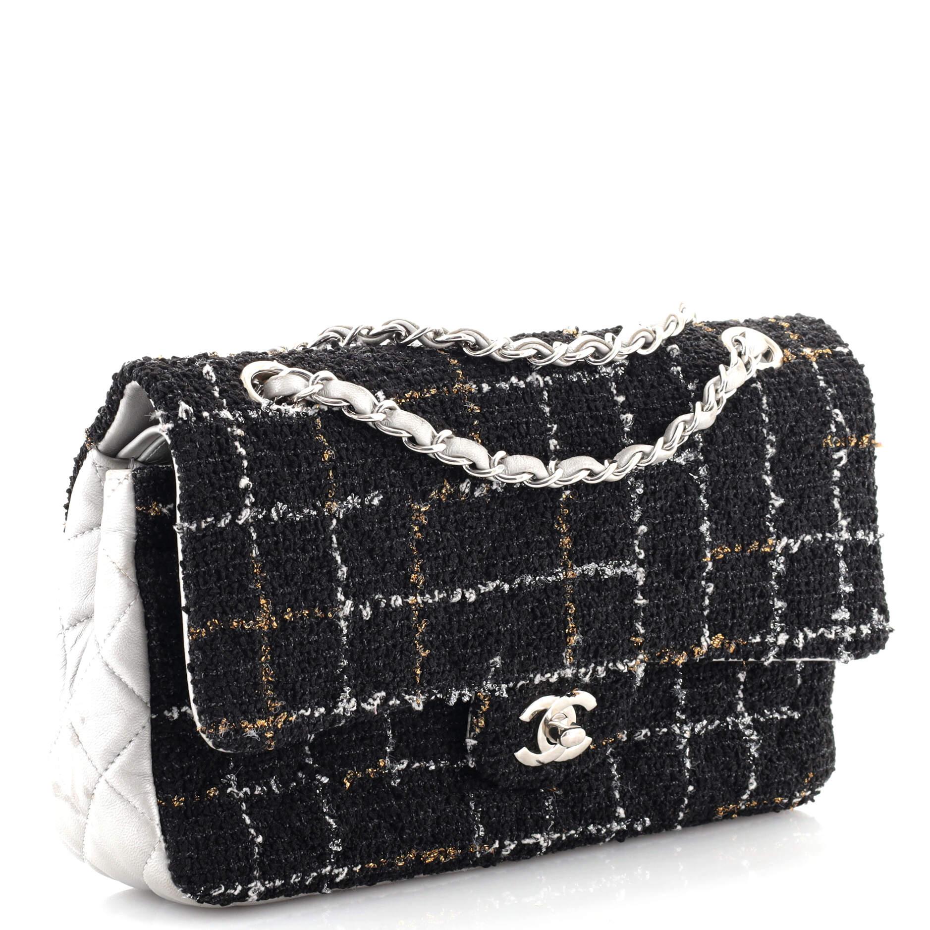 Chanel Classic Double Flap Bag Tweed and Quilted Lambskin Medium at 1stDibs