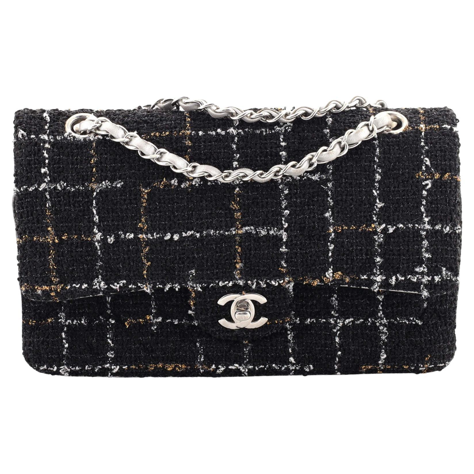Chanel Classic Double Flap Bag Tweed and Quilted Lambskin Medium at 1stDibs