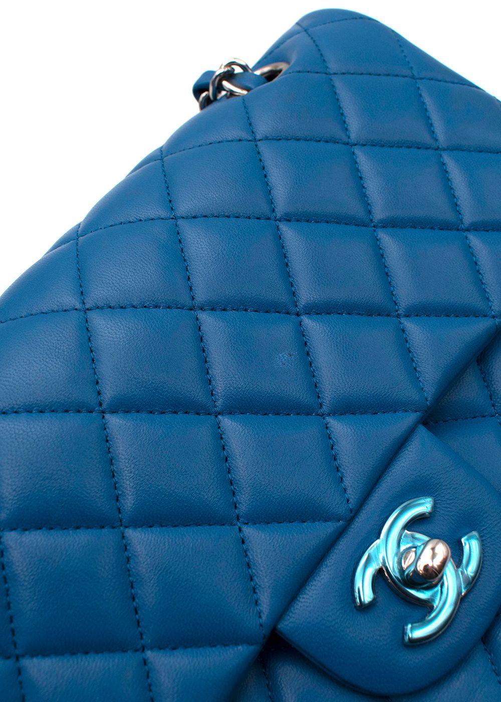 Chanel classic Double Flap Blue Quilted Leather bag For Sale at 1stDibs