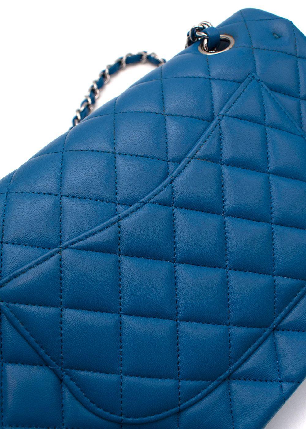 Chanel classic Double Flap Blue Quilted Leather bag For Sale at 1stDibs
