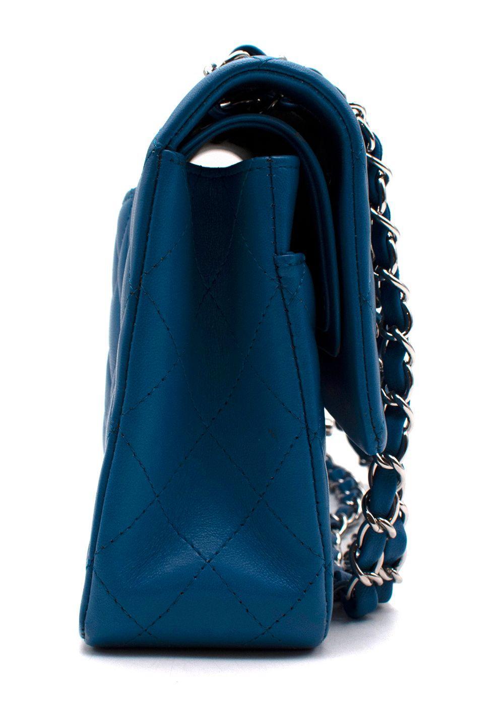 Chanel classic Double Flap Blue Quilted Leather bag For Sale at 1stDibs