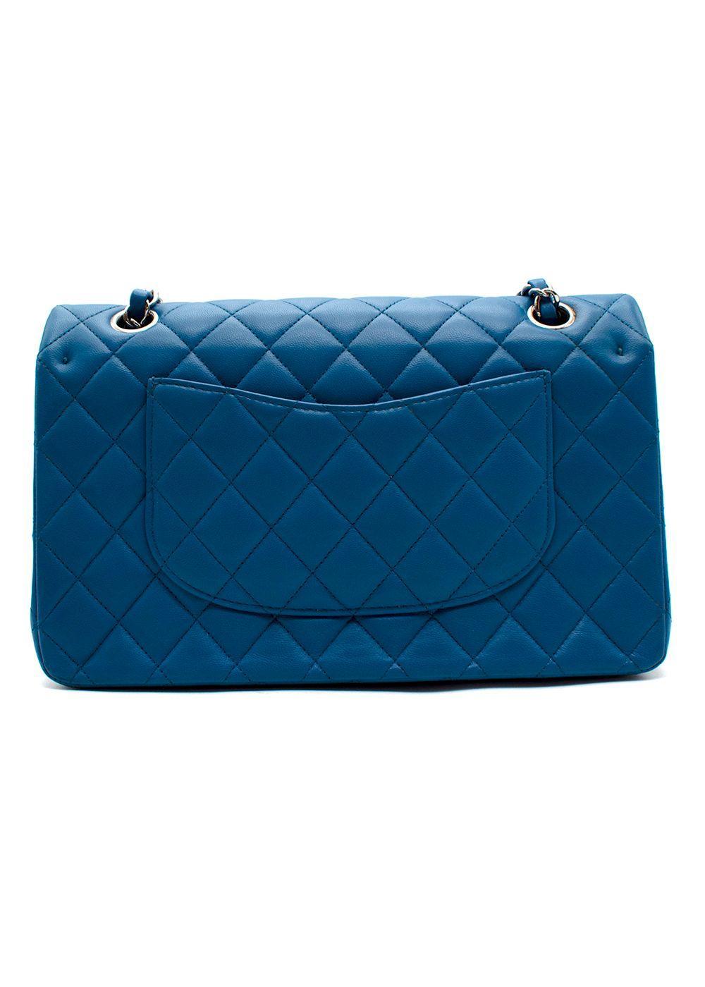 Chanel classic Double Flap Blue Quilted Leather bag For Sale at 1stDibs