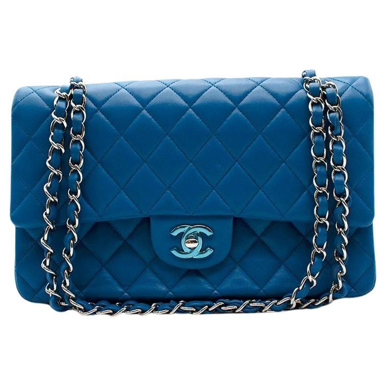 Chanel classic Double Flap Blue Quilted Leather bag For Sale at 1stDibs