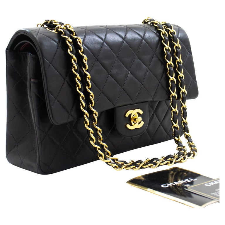 CHANEL Classic Double Flap Medium Chain Handbag Black Lamb at 1stDibs