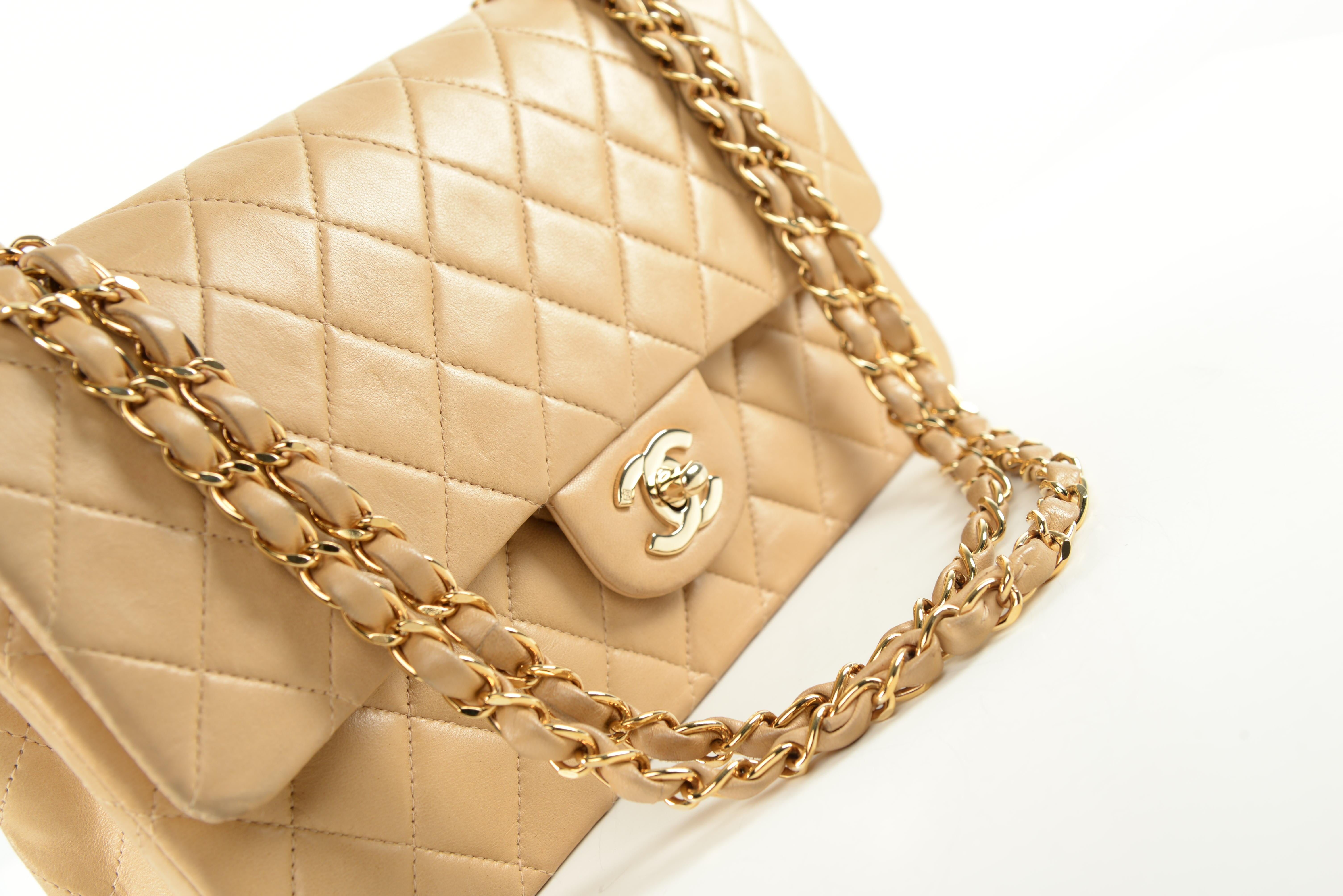 Chanel Classic Double Flap Medium Lambskin RARE Beige Gold Hardware at ...