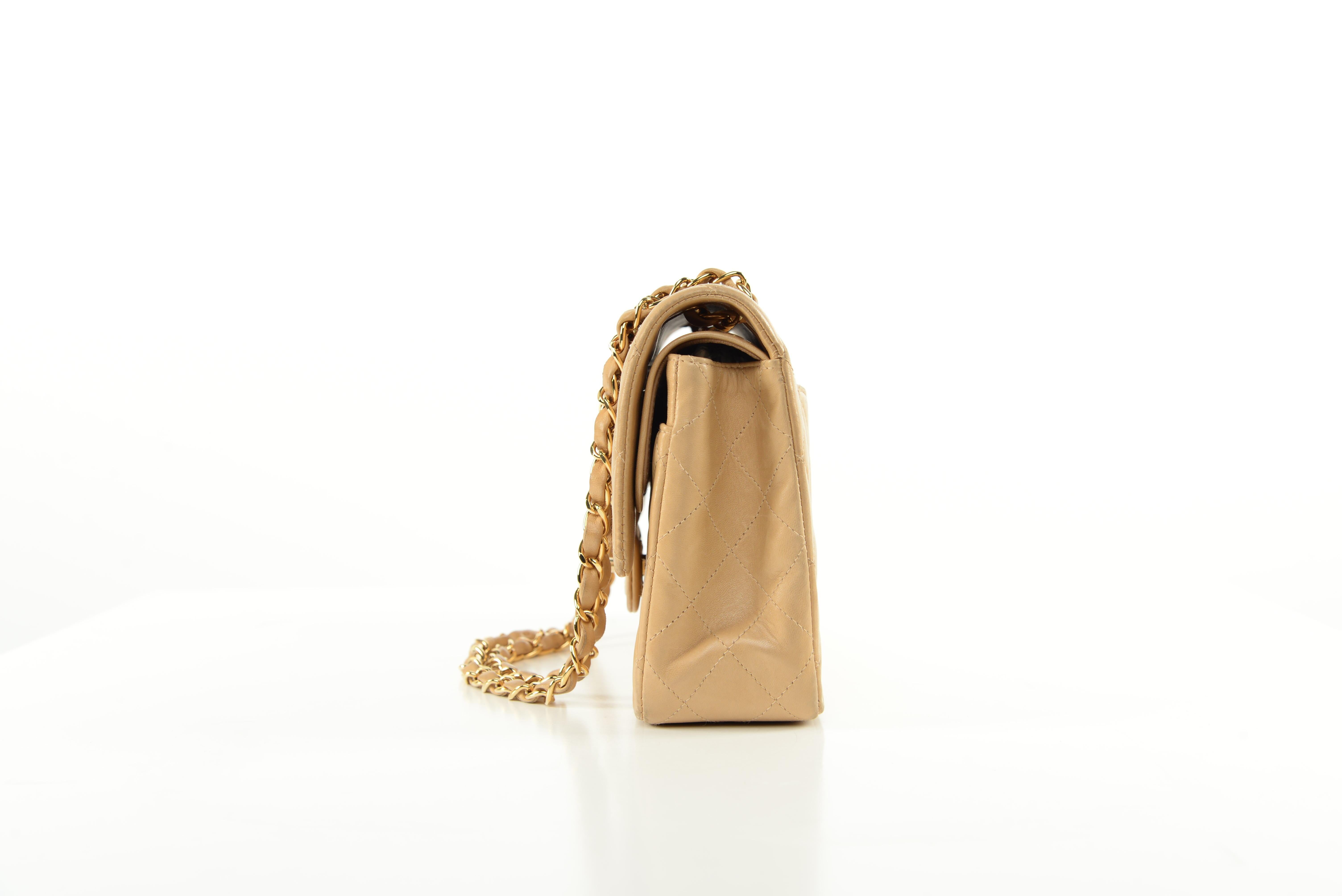 Chanel Classic Double Flap Medium Lambskin RARE Beige Gold Hardware at ...