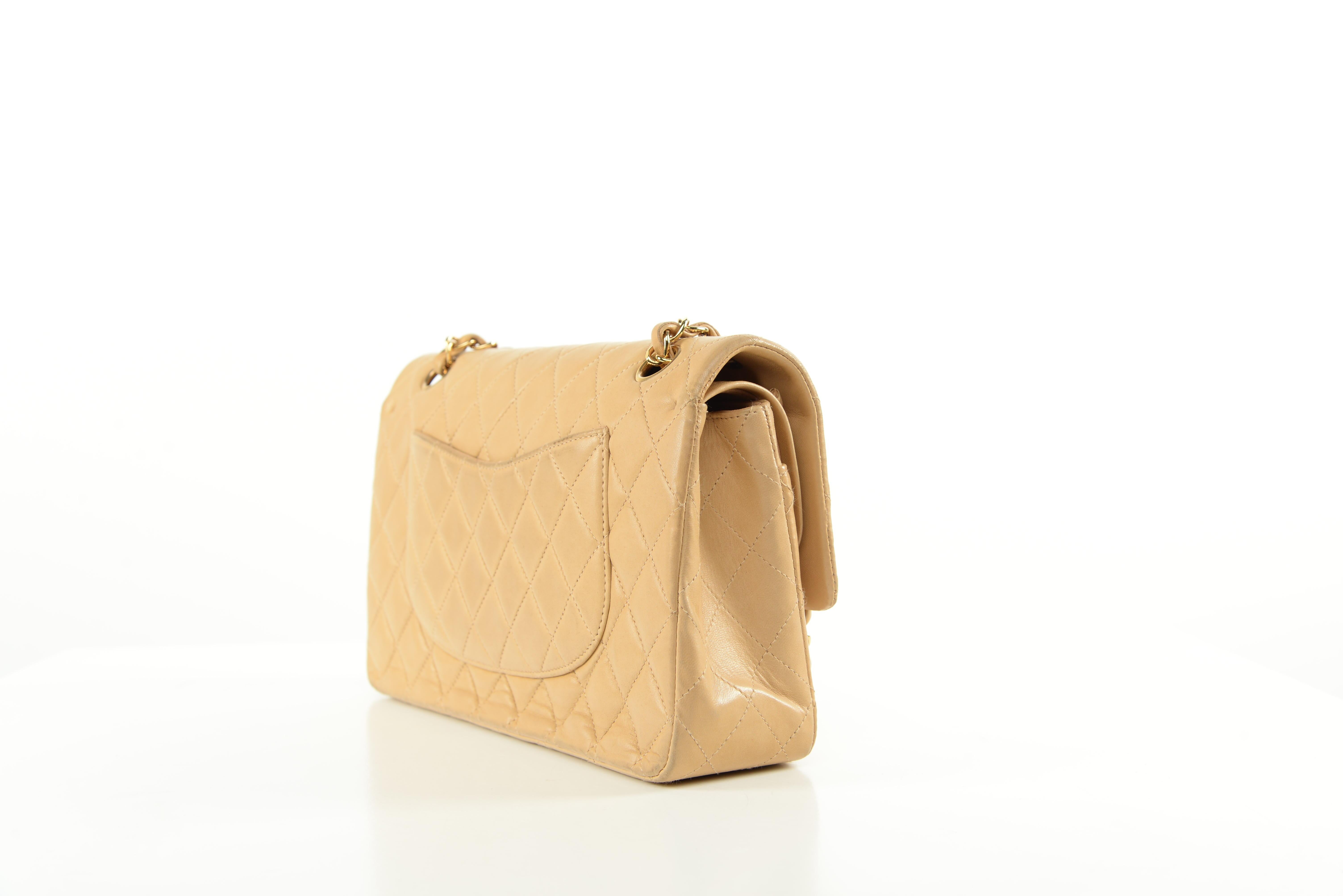 Chanel Classic Double Flap Medium Lambskin RARE Beige Gold Hardware at ...