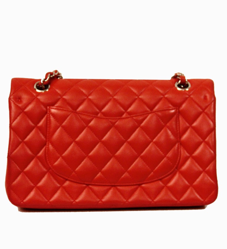 Chanel Classic Double Flap Red Lambskin Leather Bag at 1stDibs