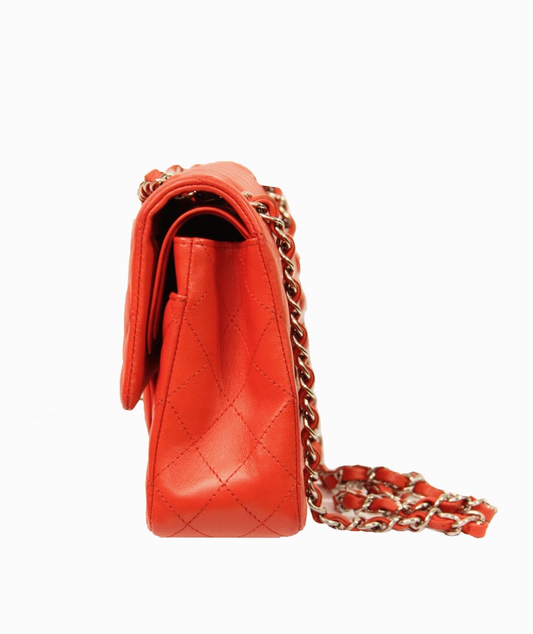 Chanel Classic Double Flap Red Lambskin Leather Bag at 1stDibs