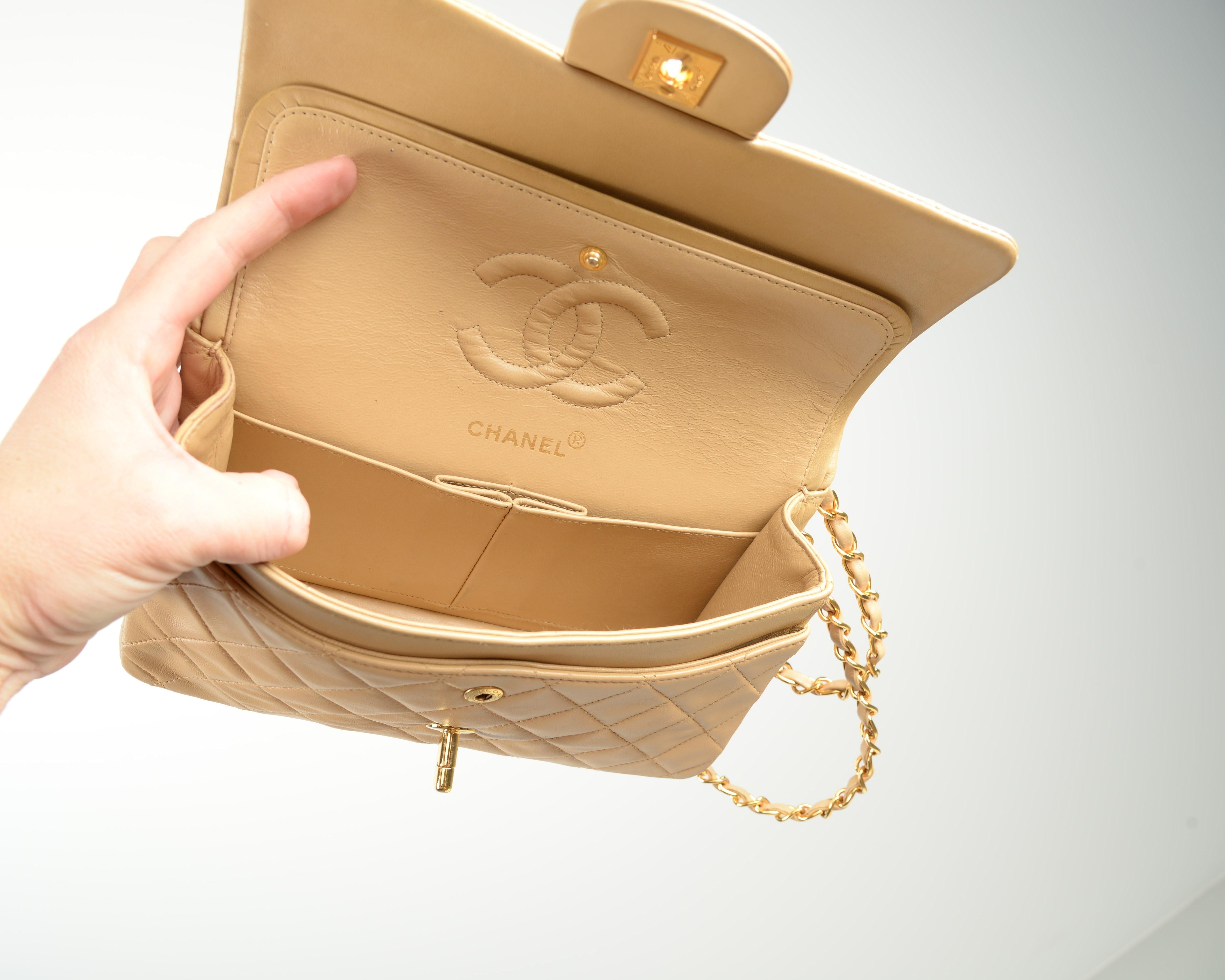Chanel Classic Double Flap Small Lambskin Beige Gold Hardware For Sale ...