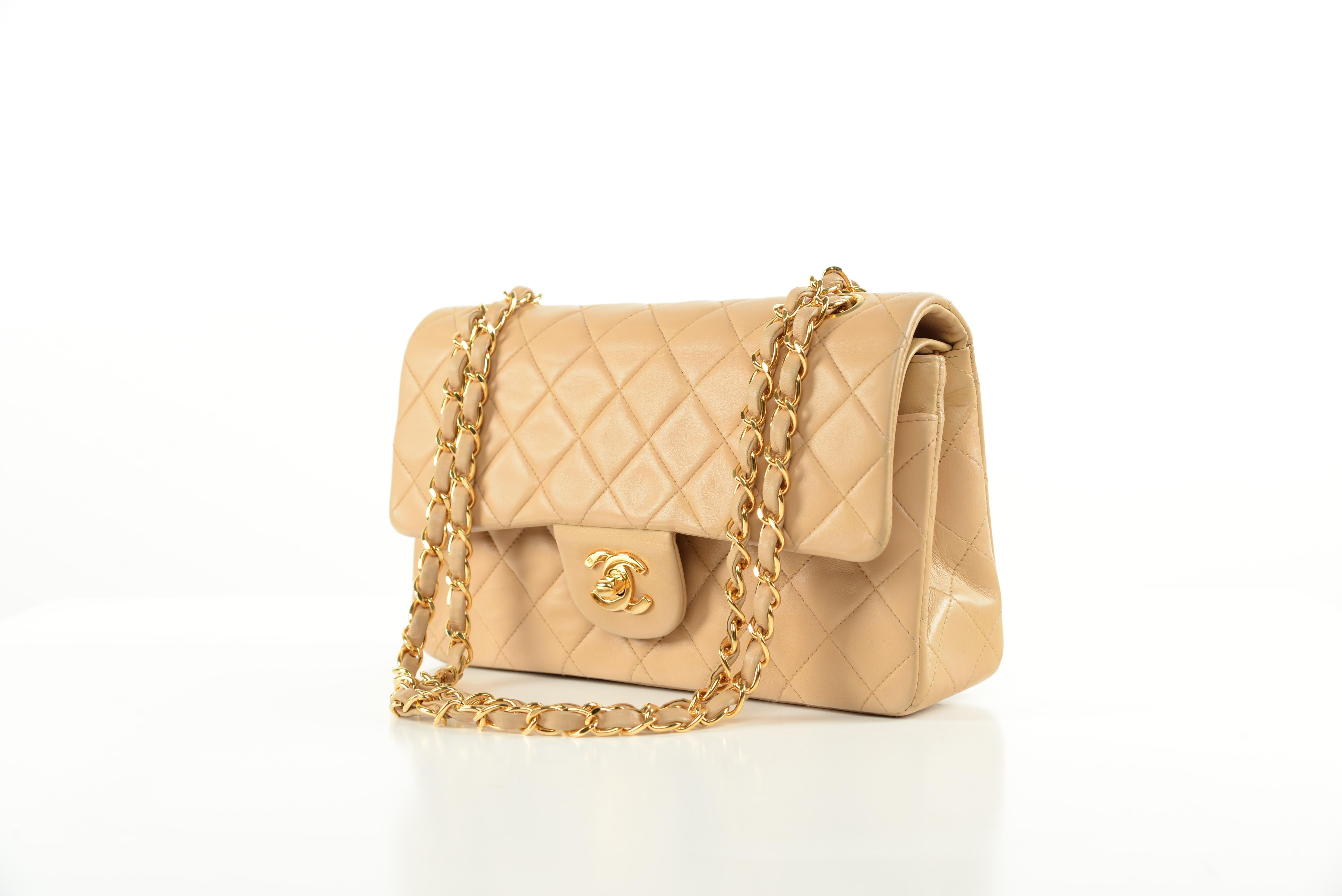 Chanel Classic Double Flap Small Lambskin Beige Gold Hardware For Sale ...