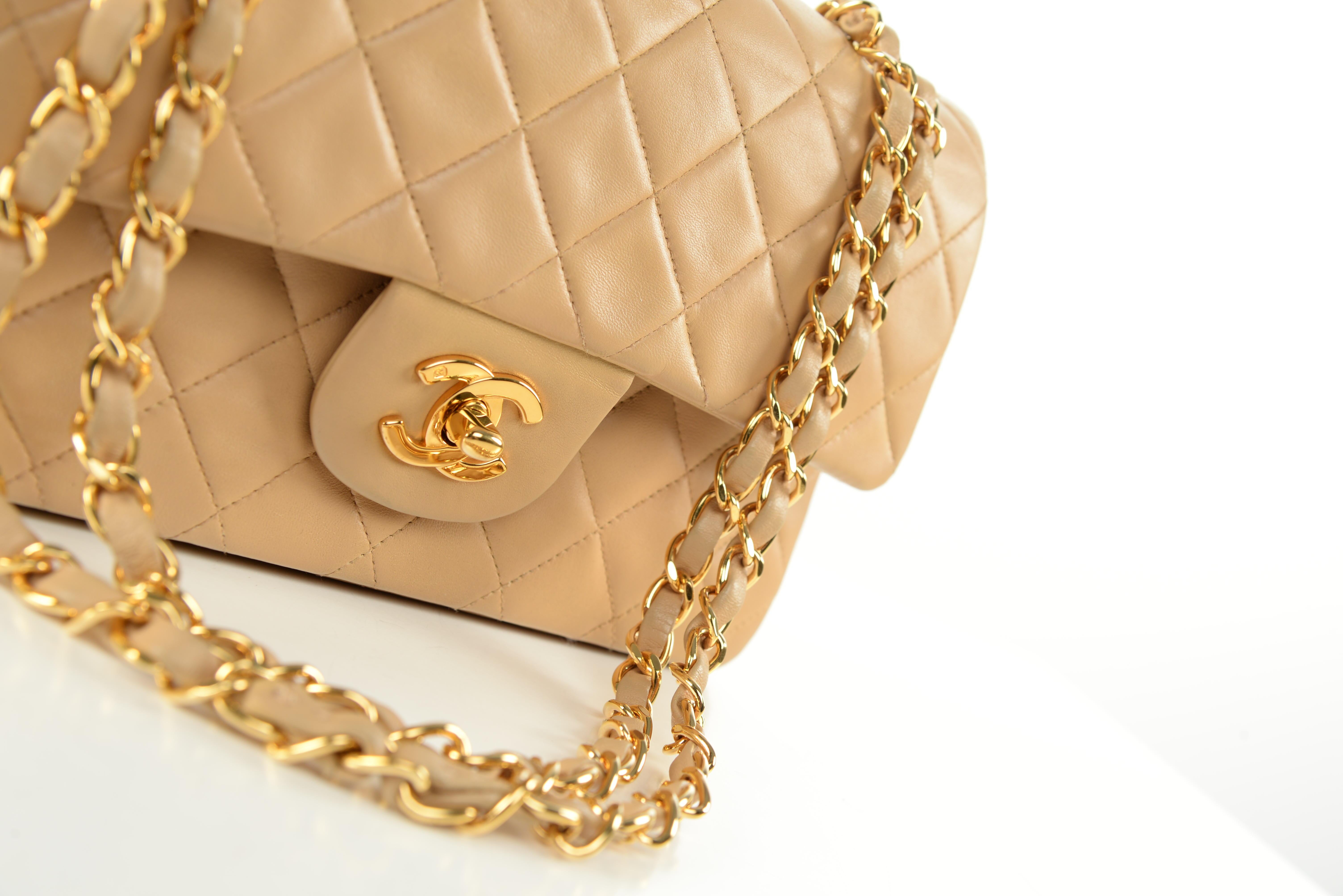 Chanel Classic Double Flap Small Lambskin Beige Gold Hardware For Sale ...