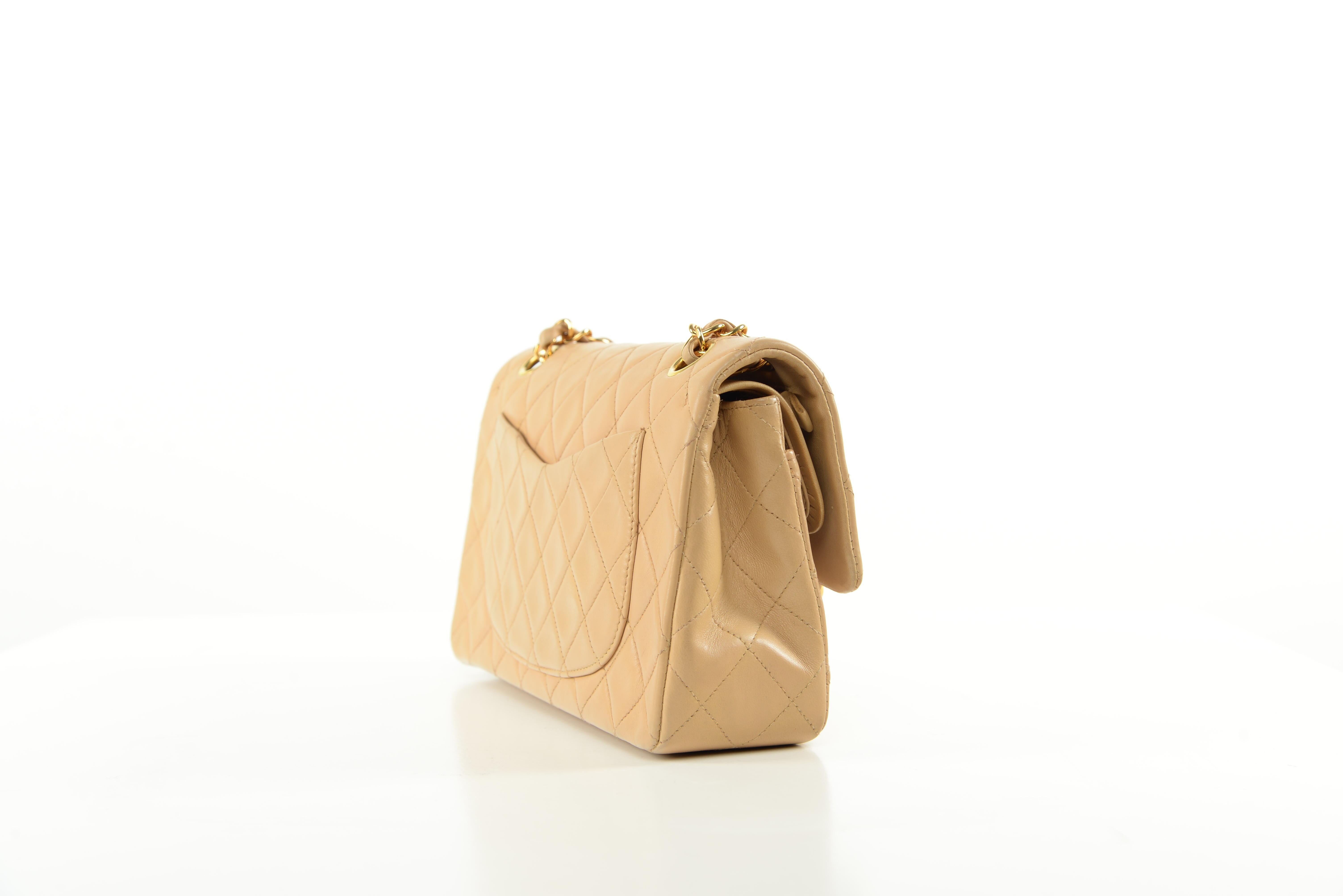 Chanel Classic Double Flap Small Lambskin Beige Gold Hardware For Sale at 1stDibs