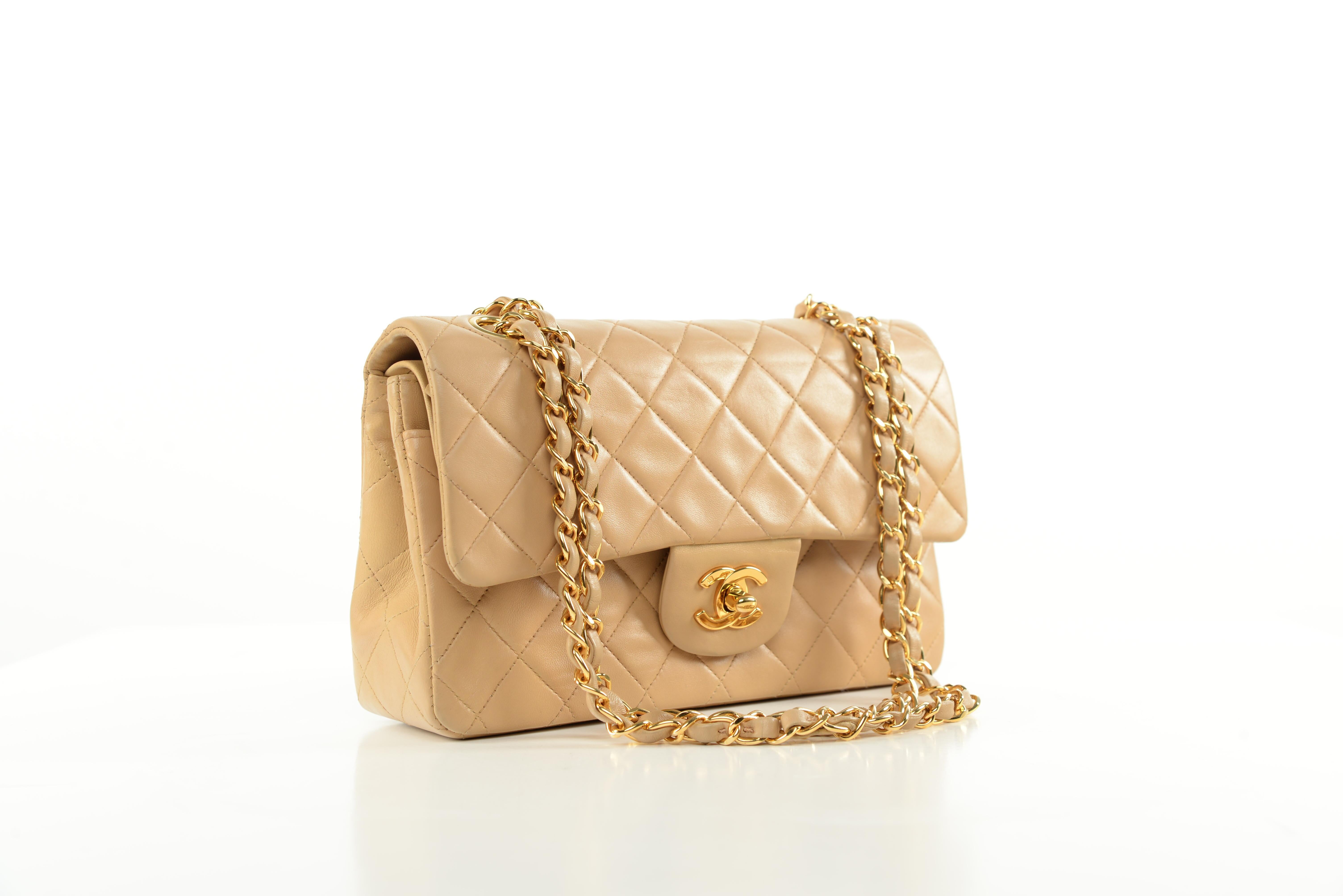 Chanel Classic Double Flap Small Lambskin Beige Gold Hardware For Sale ...