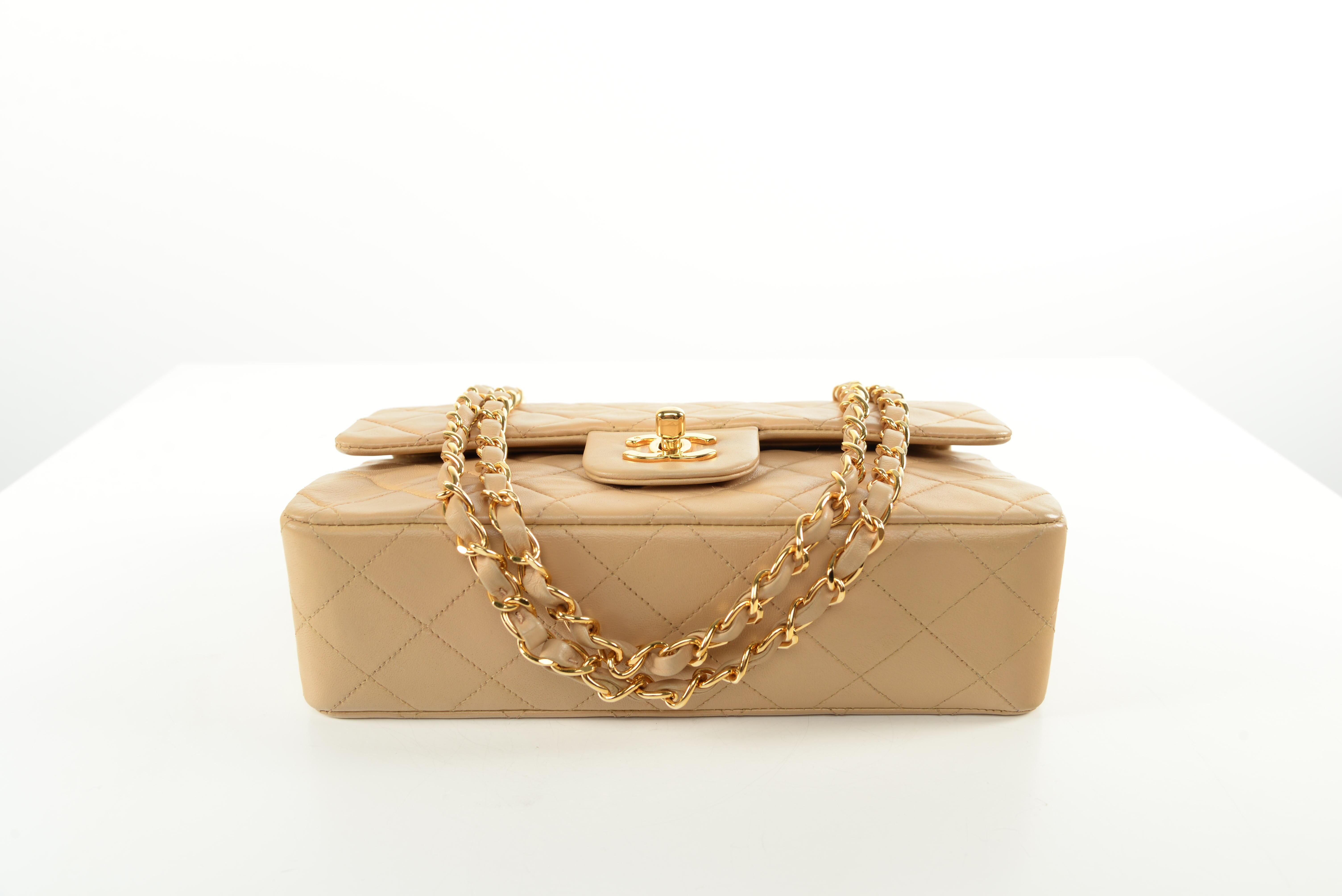 Chanel Classic Double Flap Small Lambskin Beige Gold Hardware For Sale ...