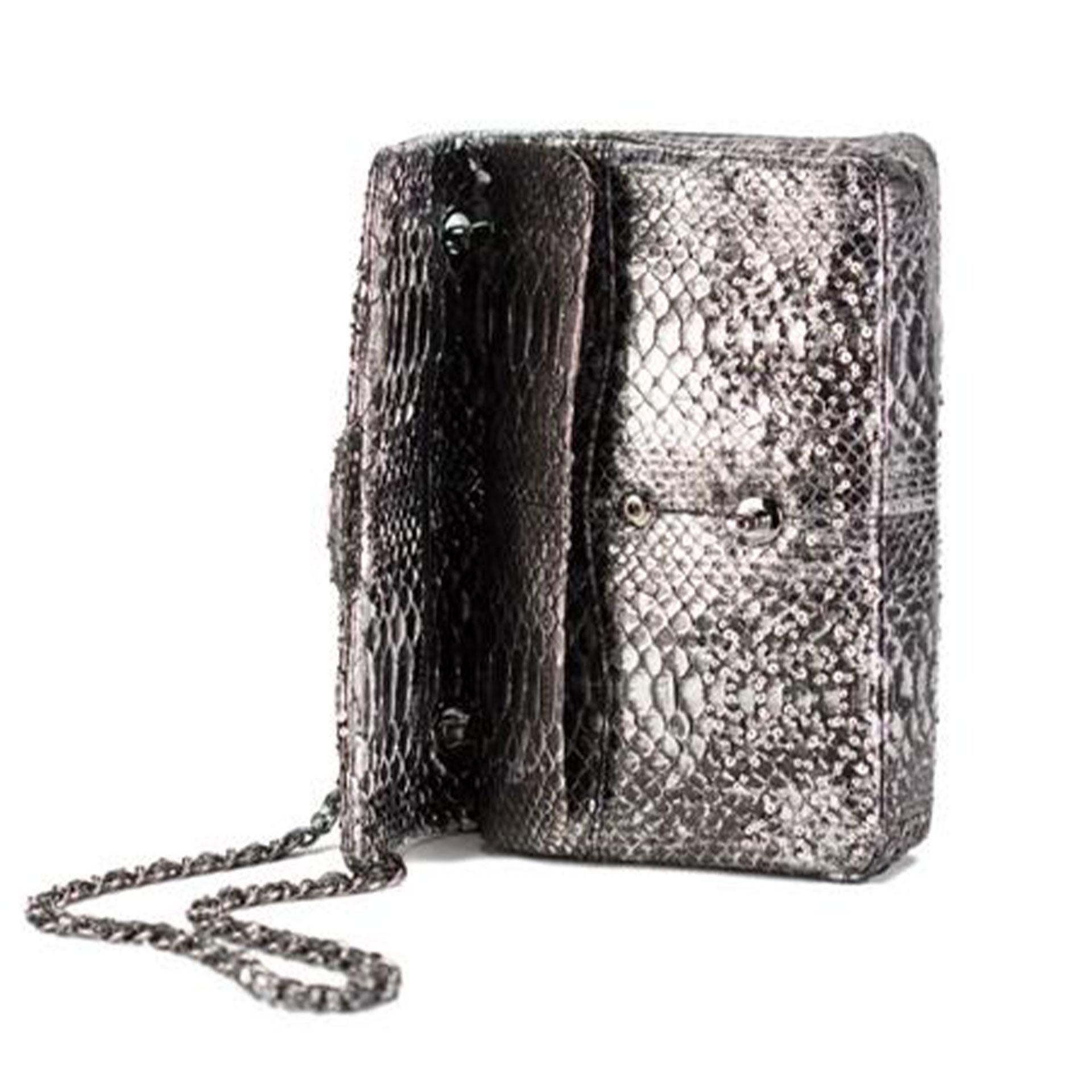 Chanel Classic Flap Exotic Limited Edition Metallic Grey Python ...