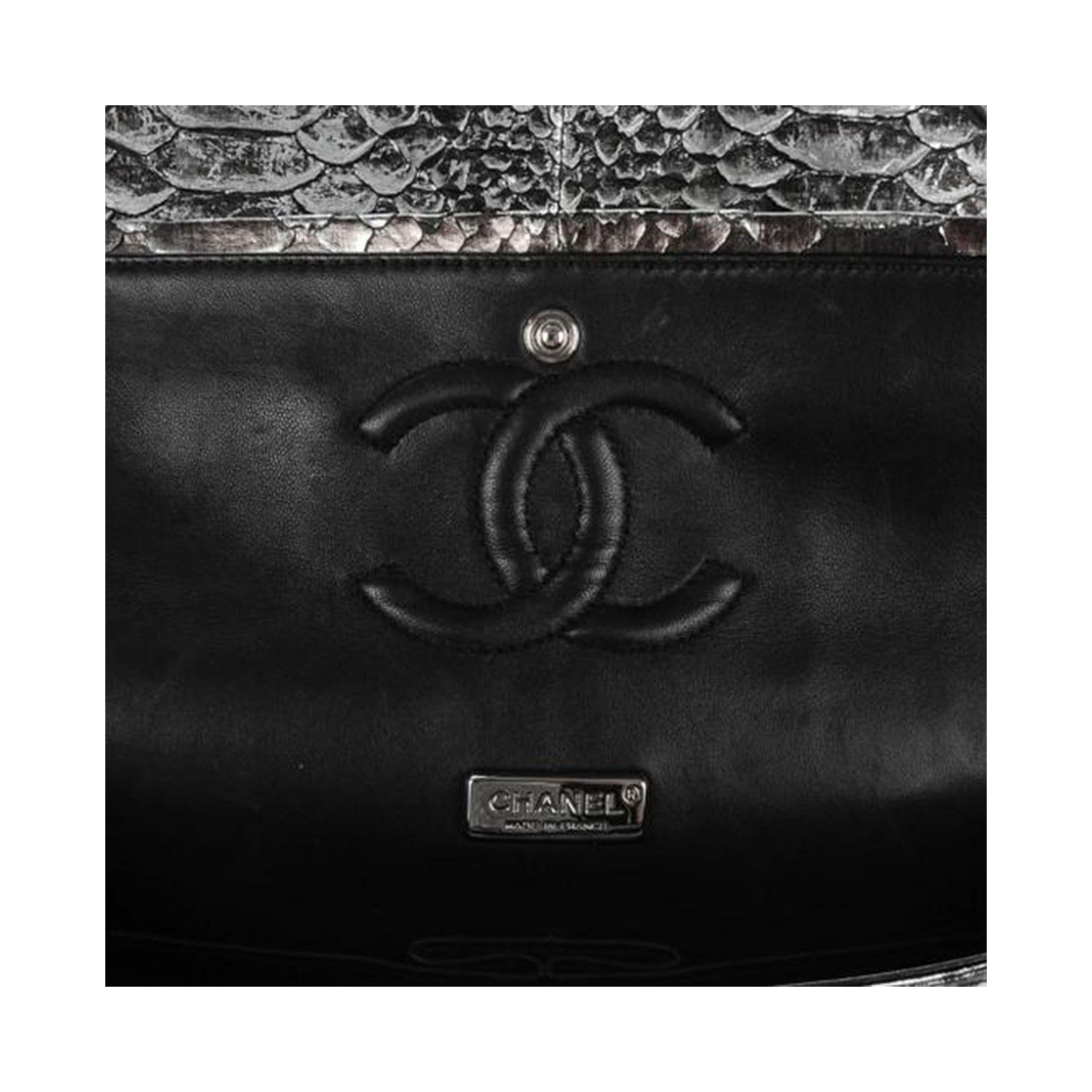 Chanel Classic Flap Exotic Limited Edition Metallic Grey Python ...