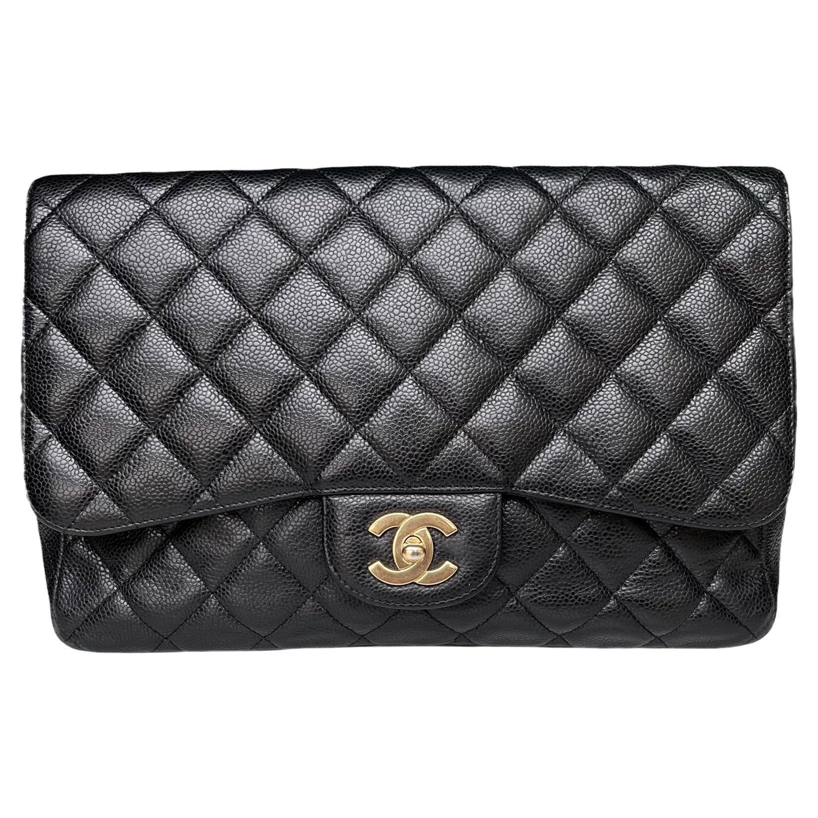 Chanel Classic Flap Jumbo Black Caviar Leather Gold Hardware For Sale ...