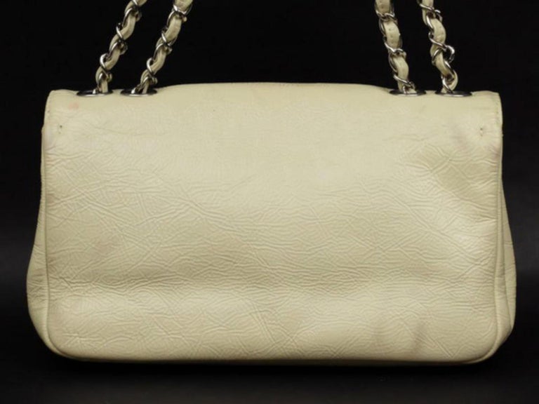 Chanel Classic Flap Medium Frame 225543 Ivory Leather Shoulder Bag For ...