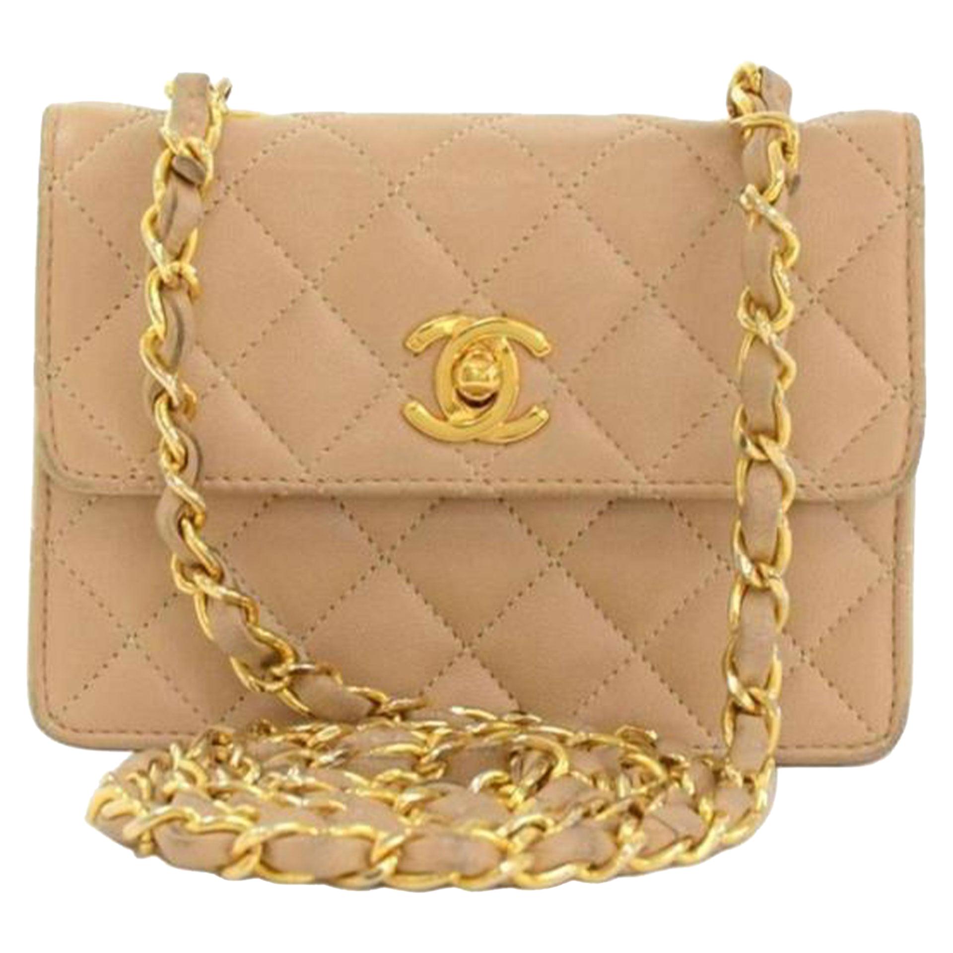 Chanel Classic Flap Micro Mini Beige Lambskin Leather Cross Body Bag ...