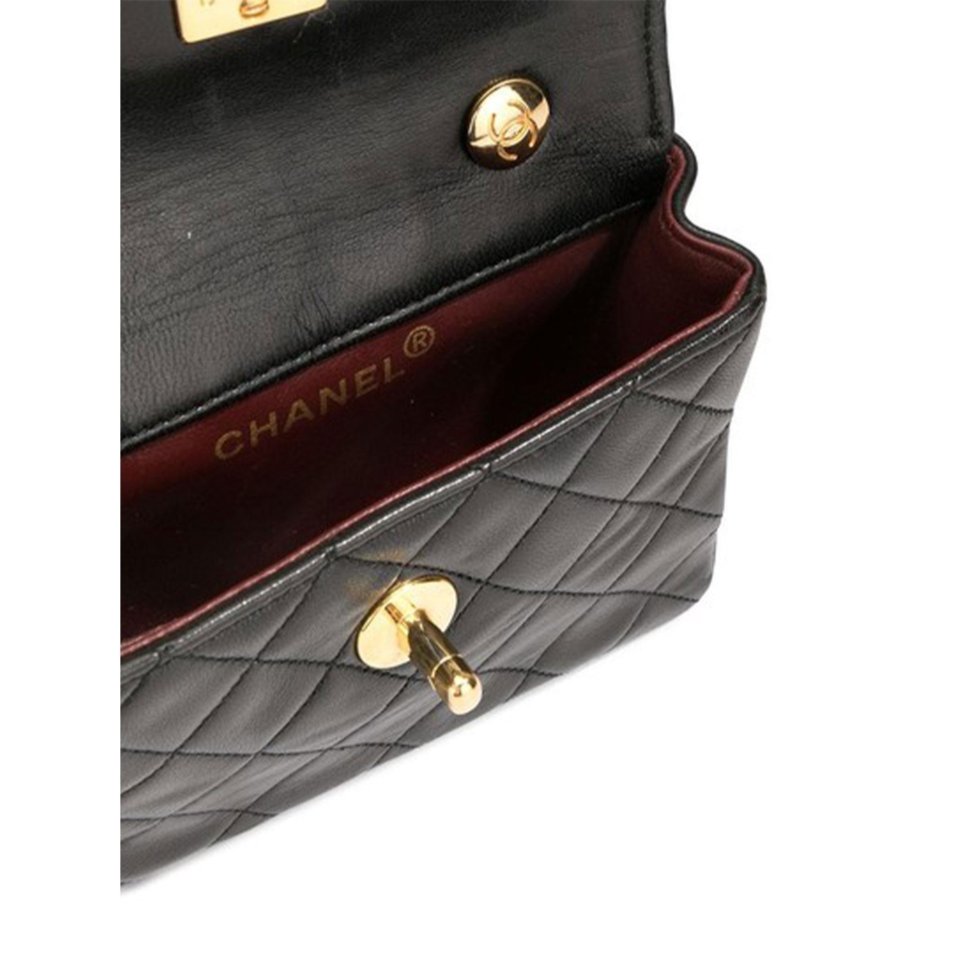 Chanel Classic Flap Micro Mini Vintage 90s Black Lambskin Leather Cross ...