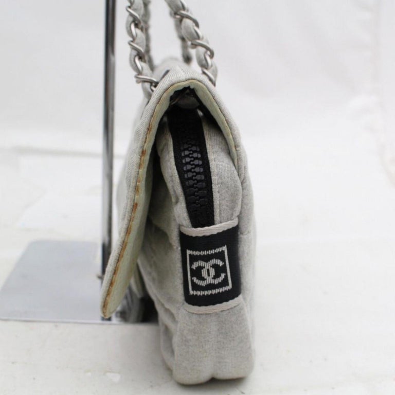 Chanel Classic Flap Quilted Chocolate Bar 868985 Gray Canvas Shoulder ...