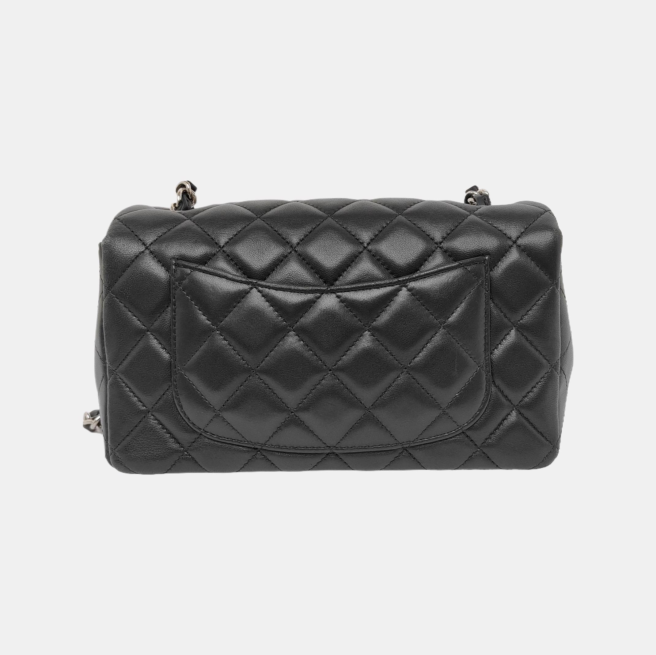 Chanel Classic Flap Rectangular Mini Black Lambskin Leather Silver HW ...