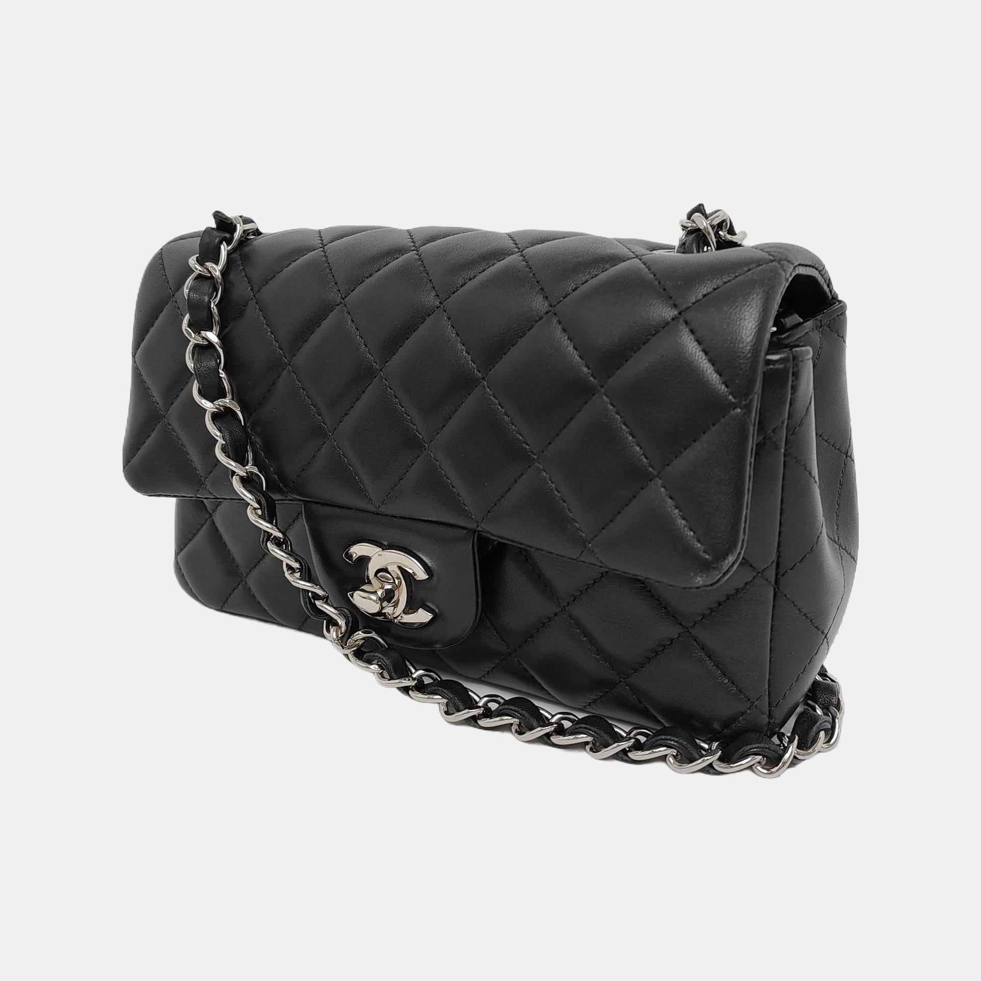 Chanel Classic Flap Rectangular Mini Black Lambskin Leather Silver HW ...