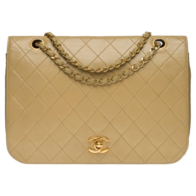 Chanel Classic Full Flap GM handbag in beige quilted lambskin leather ...