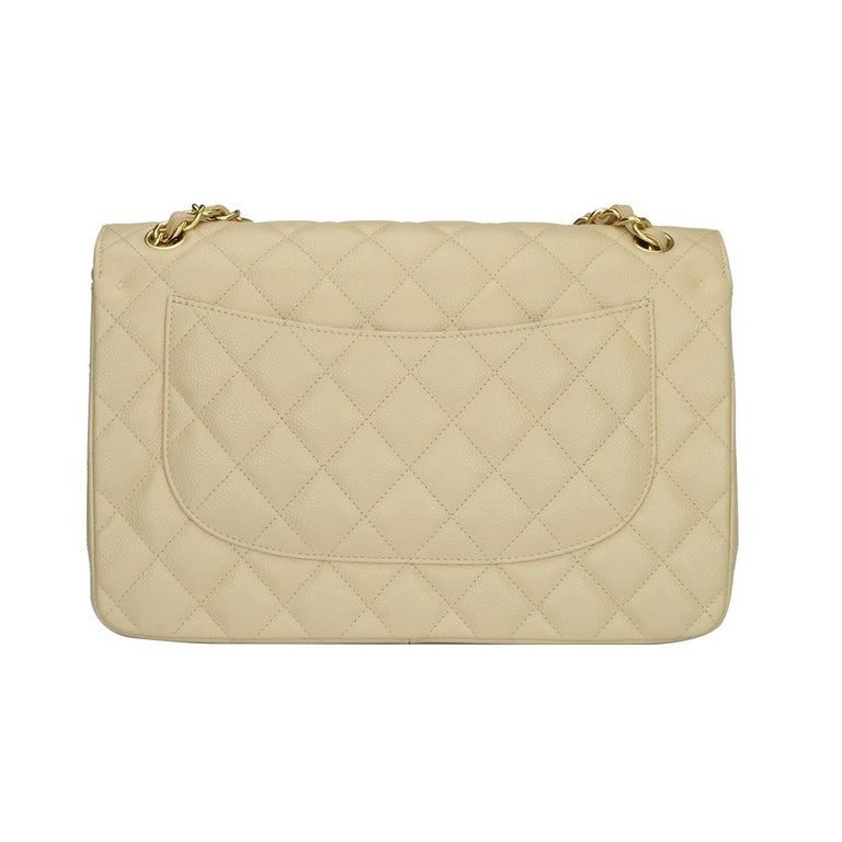 CHANEL Classic Jumbo Double Flap Bag Beige Clair Caviar with Gold ...
