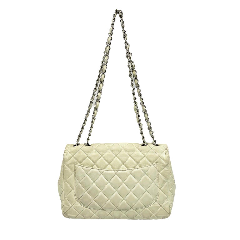 CHANEL - Classic Maxi CC Ecru Single Flap Shoulder Bag For Sale at 1stDibs