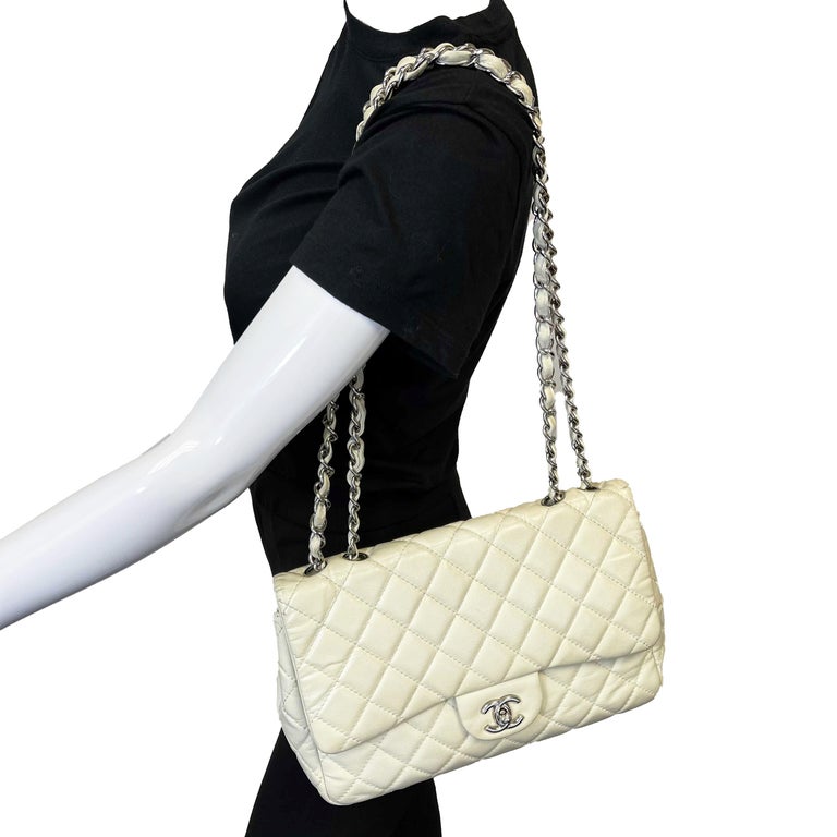 CHANEL - Classic Maxi CC Ecru Single Flap Shoulder Bag For Sale at 1stDibs